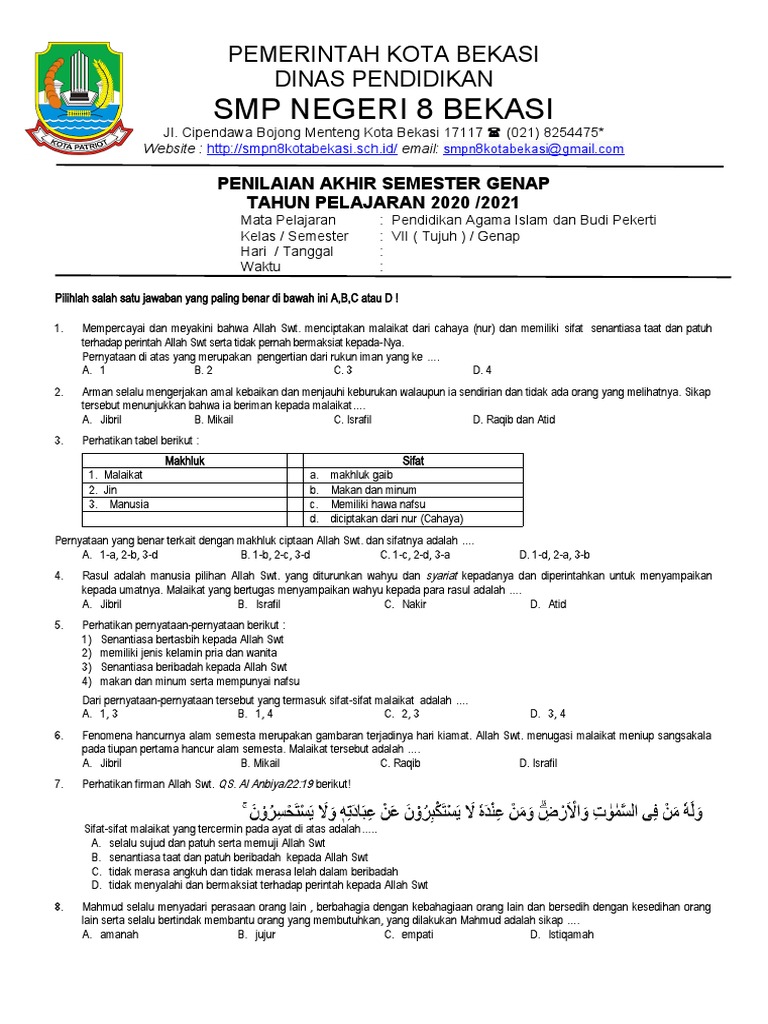 Soal PAT PAI Kelas 7 K13 | PDF