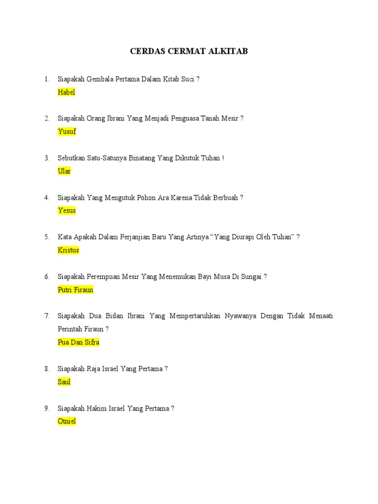 Soal Cerdas Cermat Alkitab | PDF