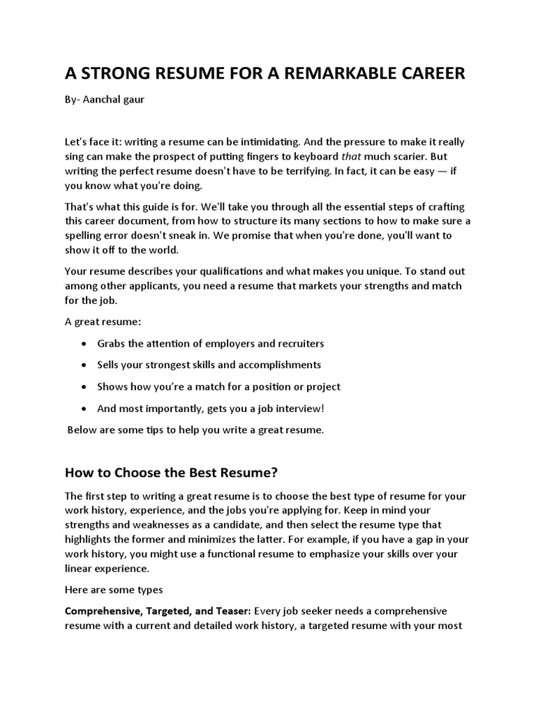 A Strong Resume For A Remarkable Career | PDF | Résumé | Communication