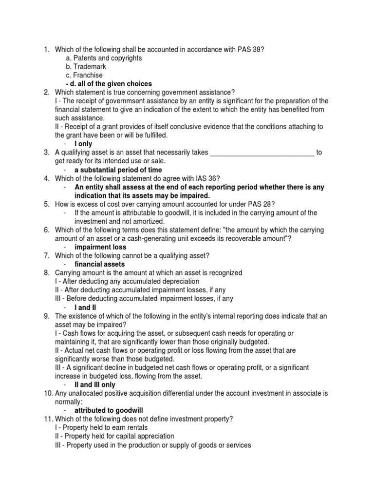 CFAS Quiz Questions Added | PDF | Investing | Goodwill (Accounting)