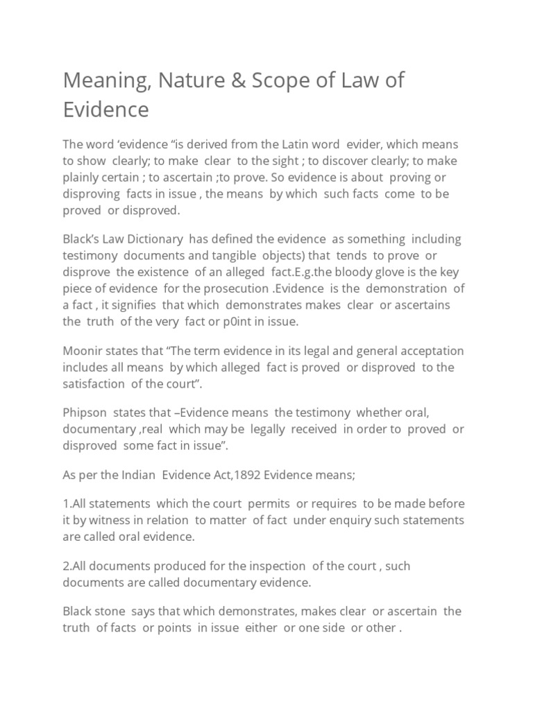 Law of Evidence Notes | PDF | Evidence | Evidence (Law)