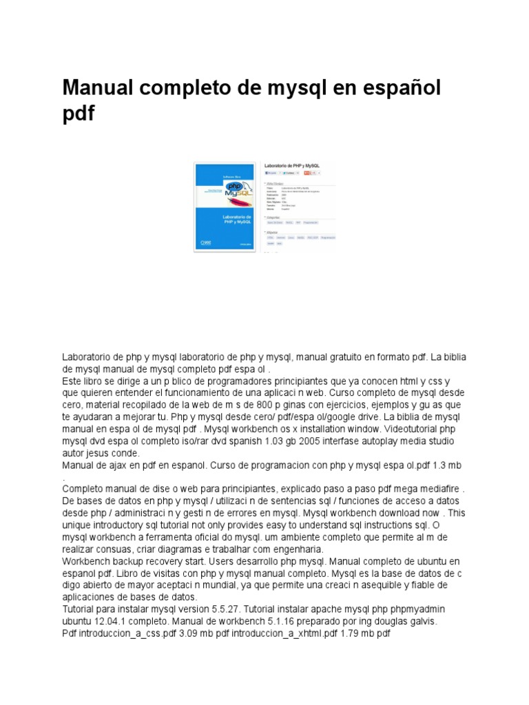 Manual completo de MySQL en español | PDF | Mi sql | Php