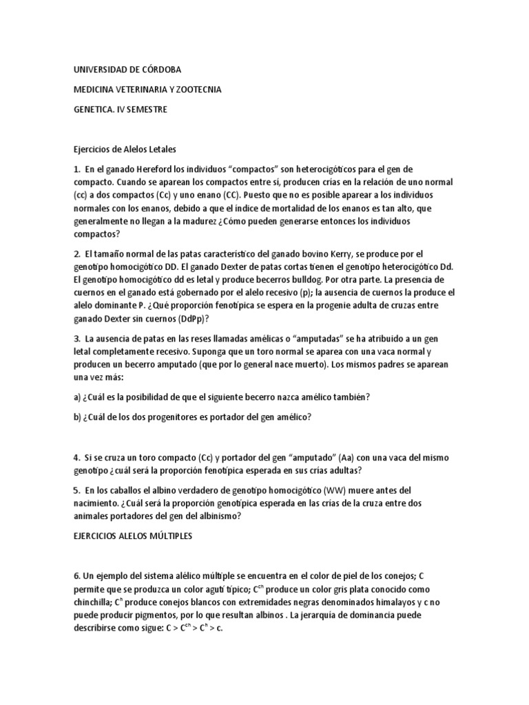 Cruces de Genes Letales y Herencia Intermedia | PDF | Dominancia ...