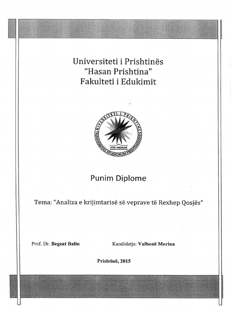 Punim Diplome Analiza e Krijimtaris Se Veprave Te Rexhep Qosjes | PDF