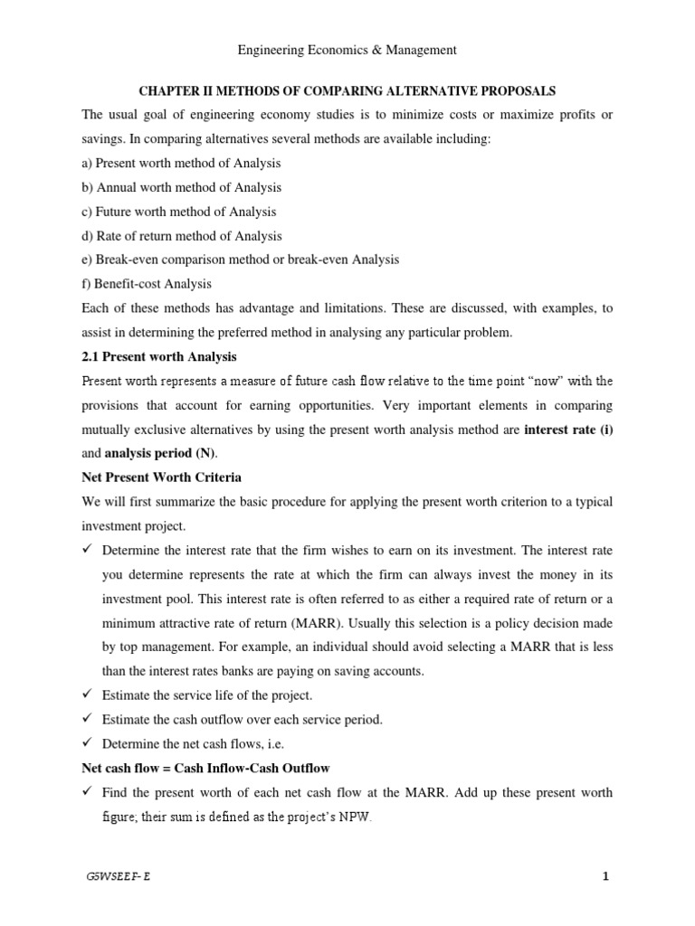 Chapter II Methods of Comparing Alternative Proposals | Download Free ...