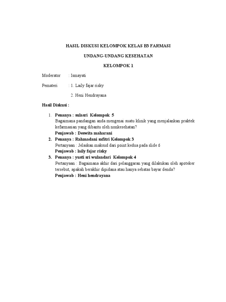 Diskusi Hukum Kesehatan Farmasi B3 | PDF | Pengembangan Diri | Kesehatan Holistik