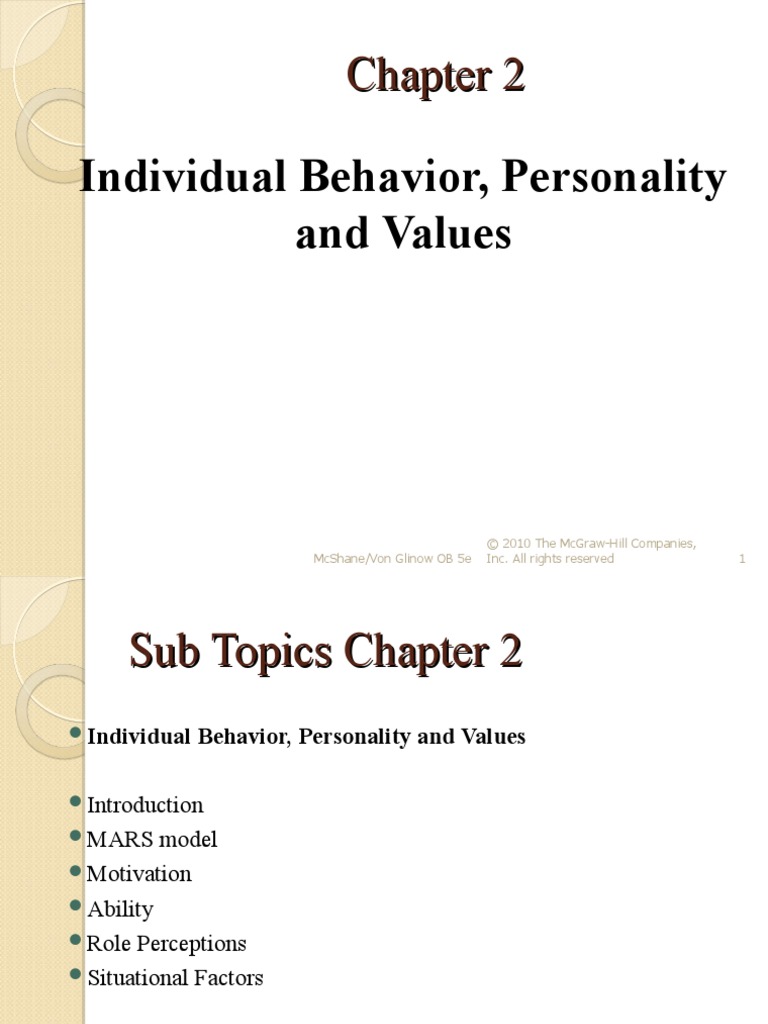 Chapter 2 Individual Behavior, Personality & Values | PDF | Self ...