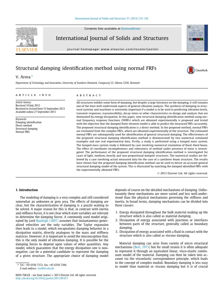 2013 - Structural Damping Identification Method Using Normal FRFs - Arora | PDF | Matrix ...