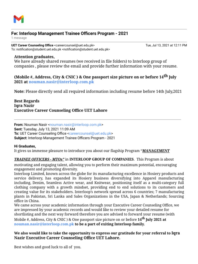 Interloop MTO Program - 2021 | PDF