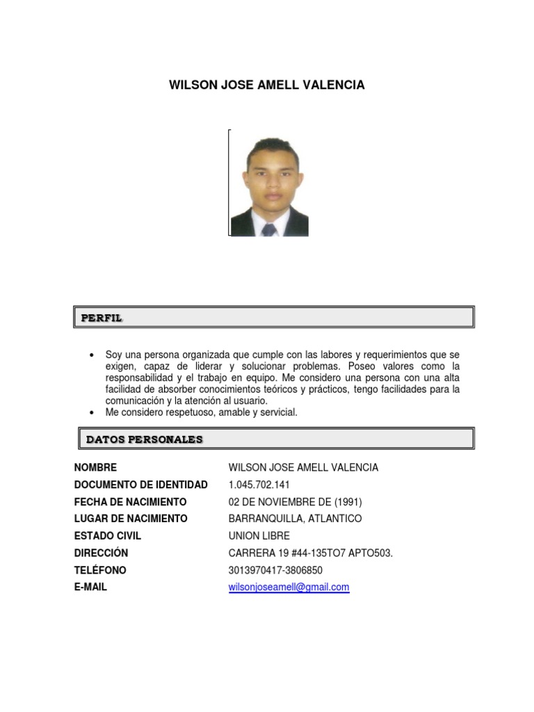 Hoja de Vida Wilson Amell | PDF | Academia | Electricidad