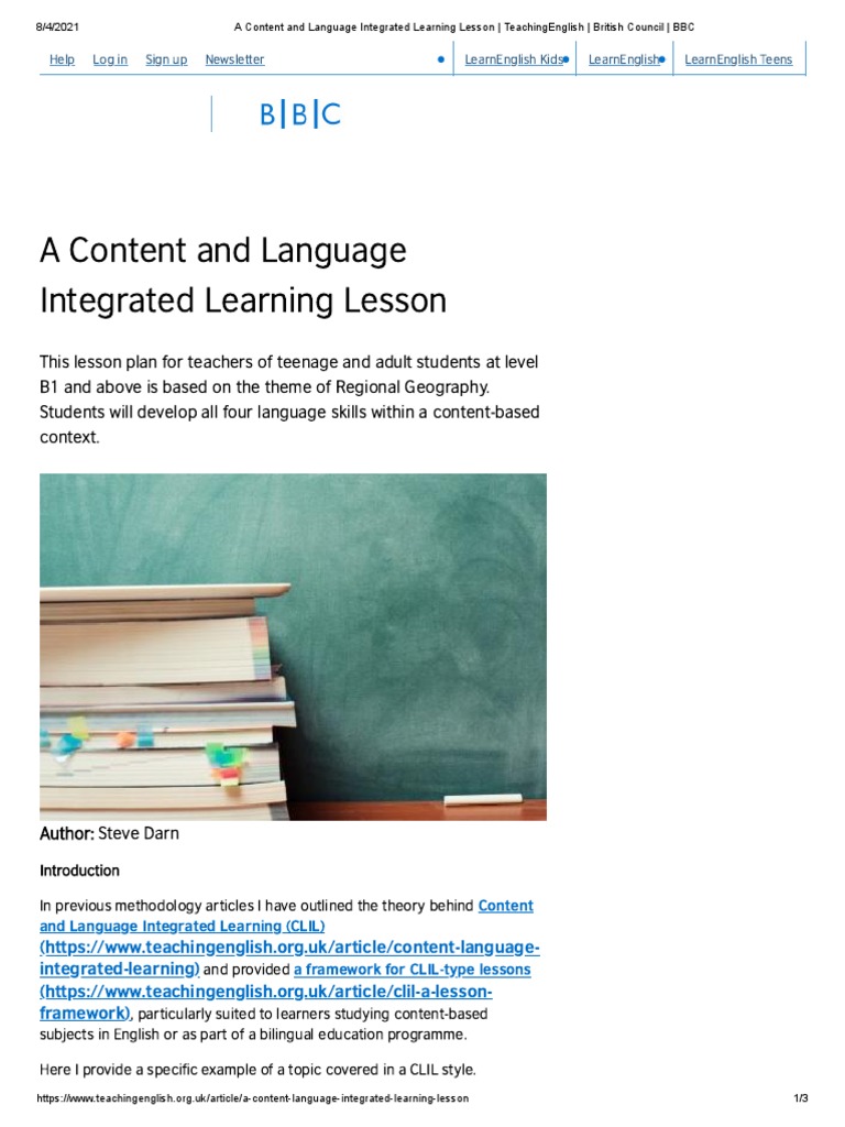A Content and Language Integrated Learning Lesson - TeachingEnglish ... A Content and Language Integrated Learning Lesson - TeachingEnglish ...