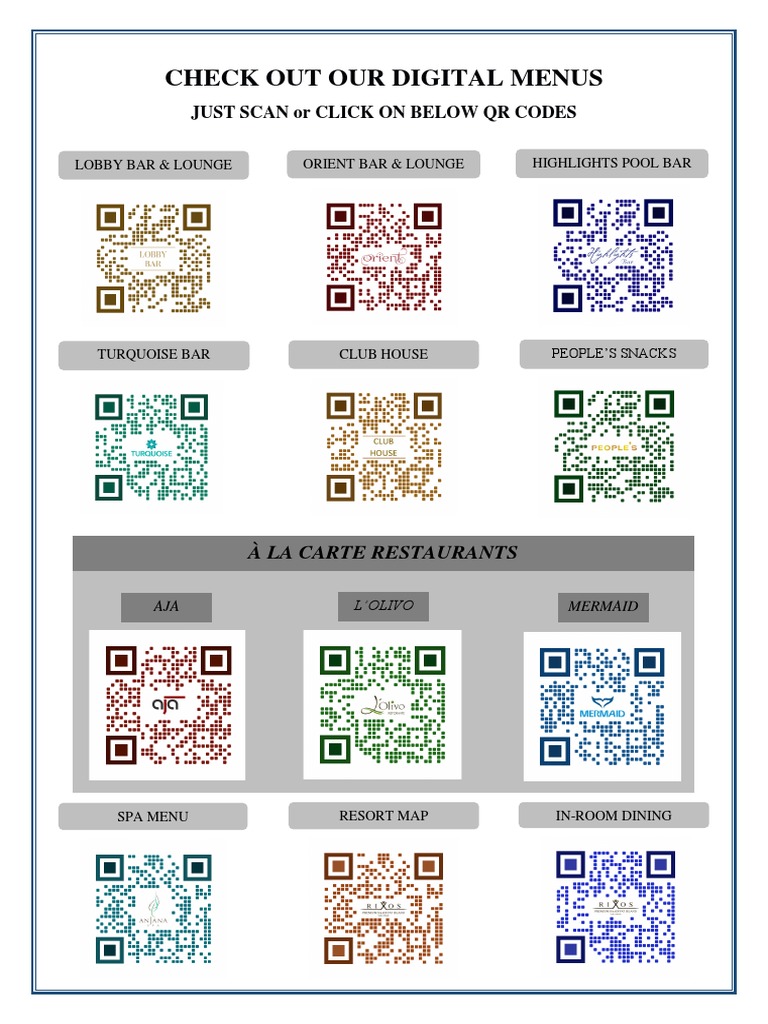 Check Out Our Digital Menus: Just Scan or Click On Below QR Codes | PDF ...