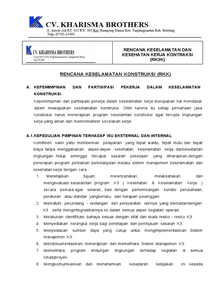 Rencana Keselamatan Konstruksi RKK | PDF