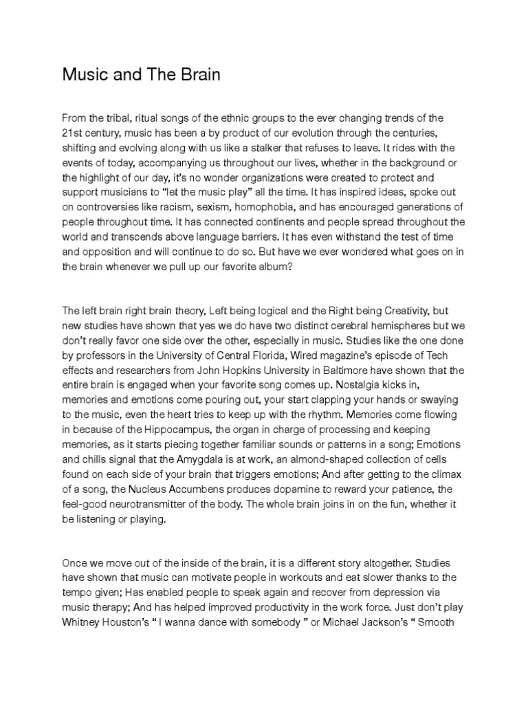 Music and The Brain | PDF | Brain | Memory