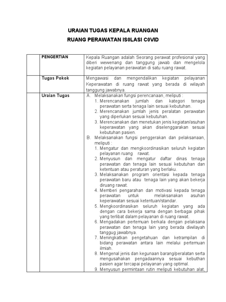 Uraian Tugas Kepala Ruangan | PDF