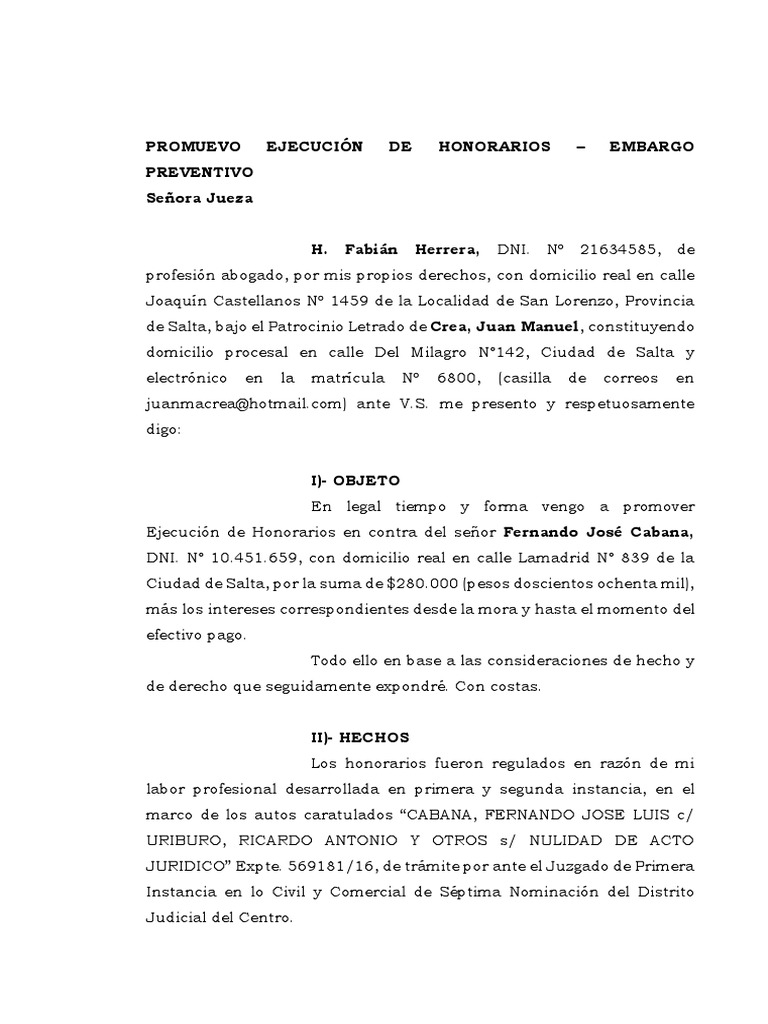 Modelo de Ejecucion de Honorarios | PDF | Demanda judicial | Principios ... Modelo de Ejecucion de Honorarios | PDF | Demanda judicial | Principios ...