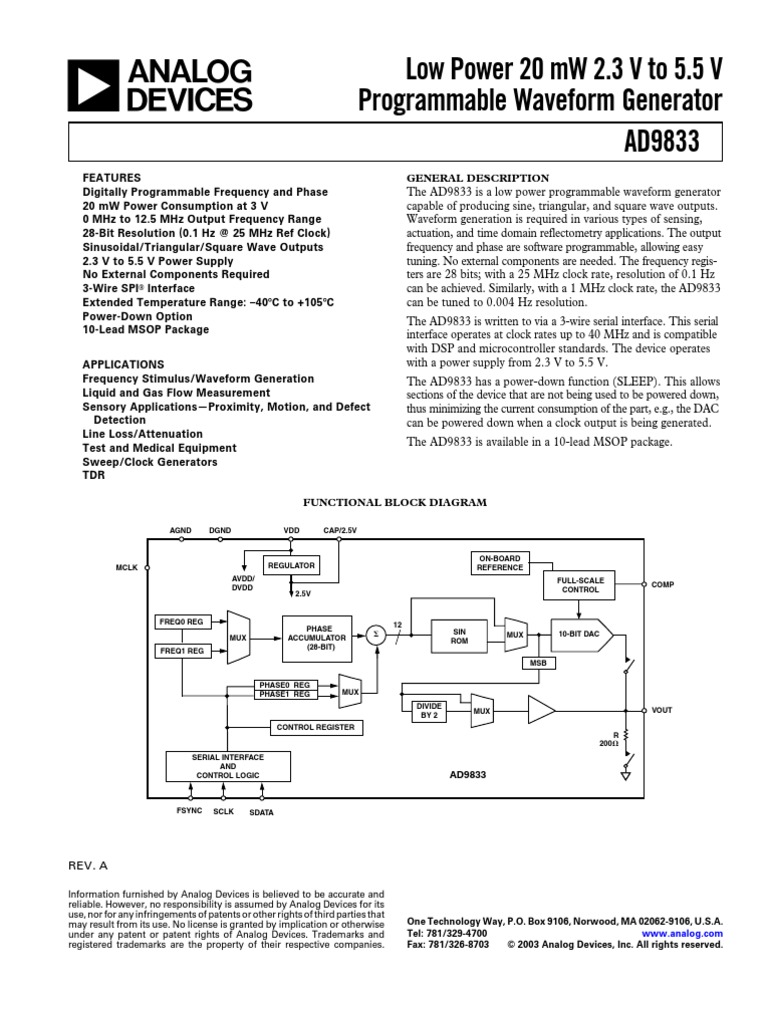 AD9833 Waveform Generator | PDF | Electrostatic Discharge | Hertz