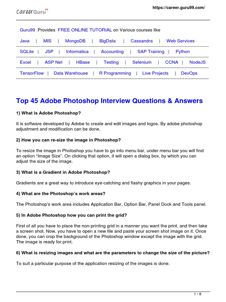 Top 45 Adobe Photoshop Interview Questions & Answers | PDF | Adobe ...
