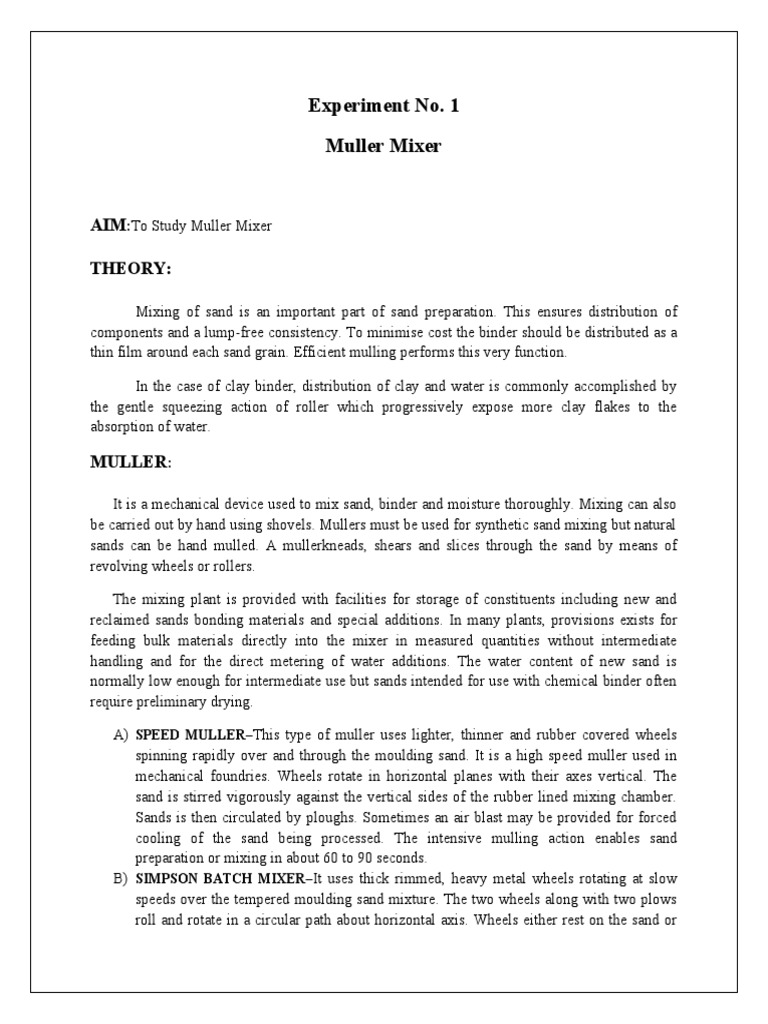Experiment No. 1 Muller Mixer: AIM Theory | PDF | Wheel | Plough