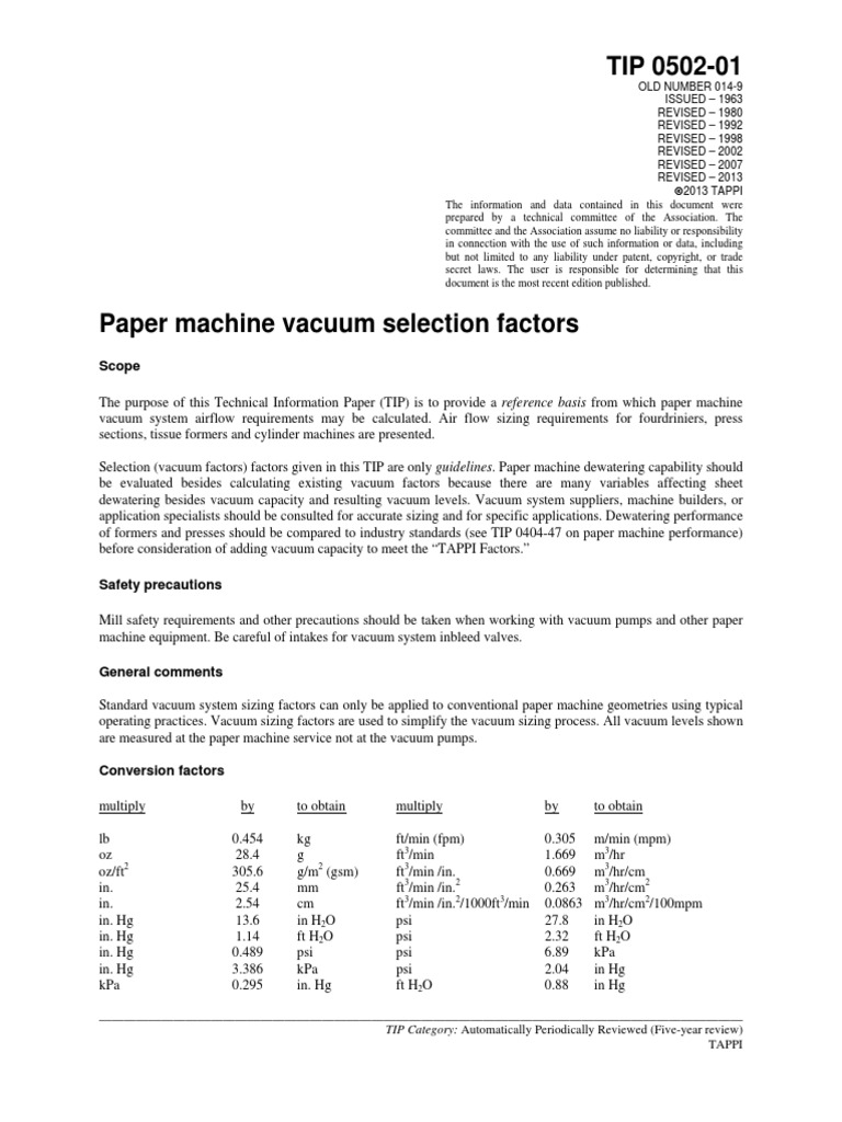 Paper Machine Vacuum Selection Factors | PDF | Vacuum | Gases