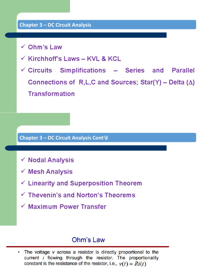 DC Circuit Analysis and Theorems Guide | PDF | Electrical Network ...