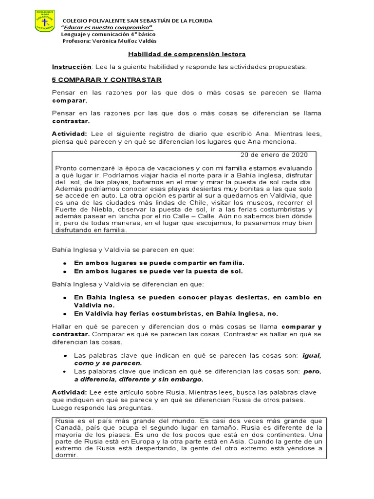 Comparar y Contrastar en Lectura | PDF