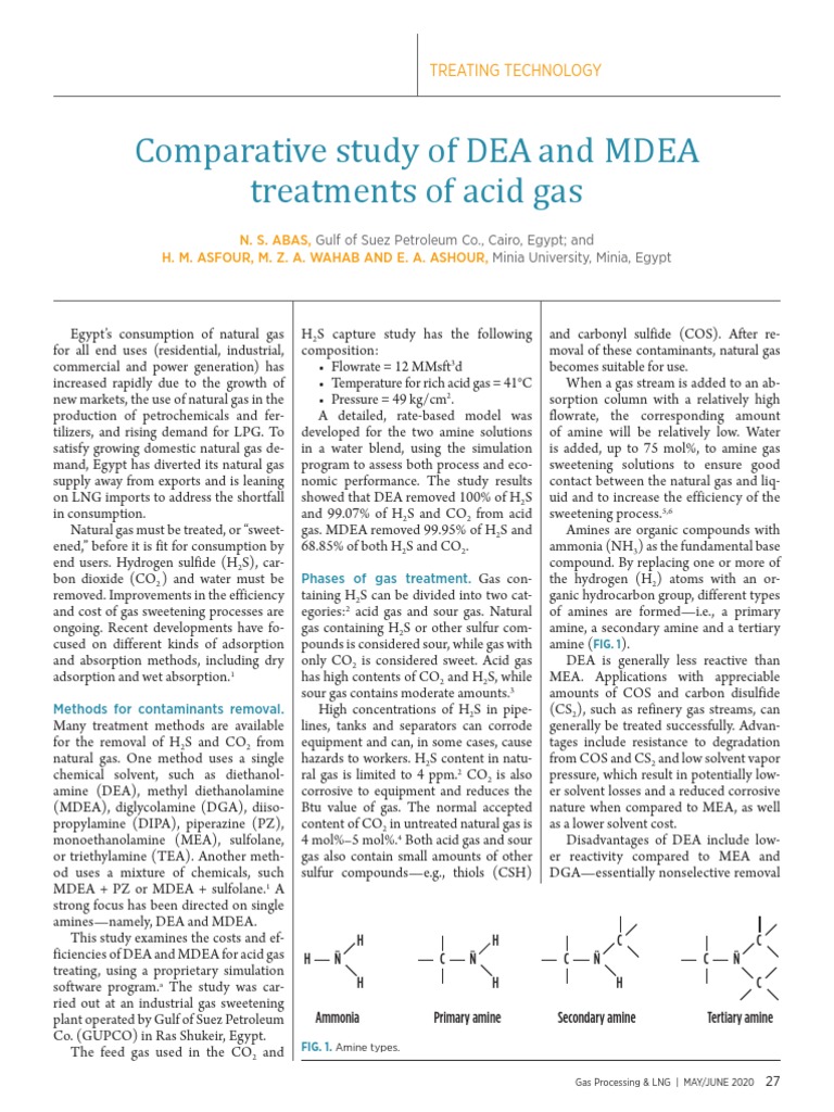 Comparative Study of DEA and MDEA | PDF | Chemistry | Physical Sciences