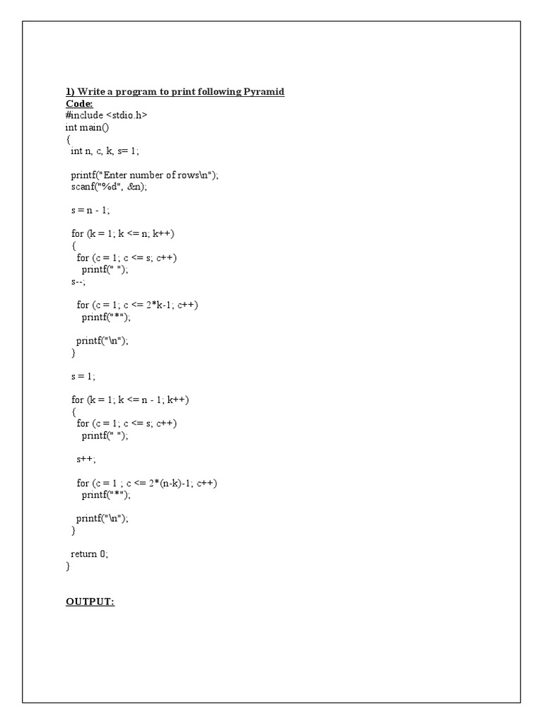 Write A Program To Print Following Pyramid: 1) Code | PDF | Array Data ...