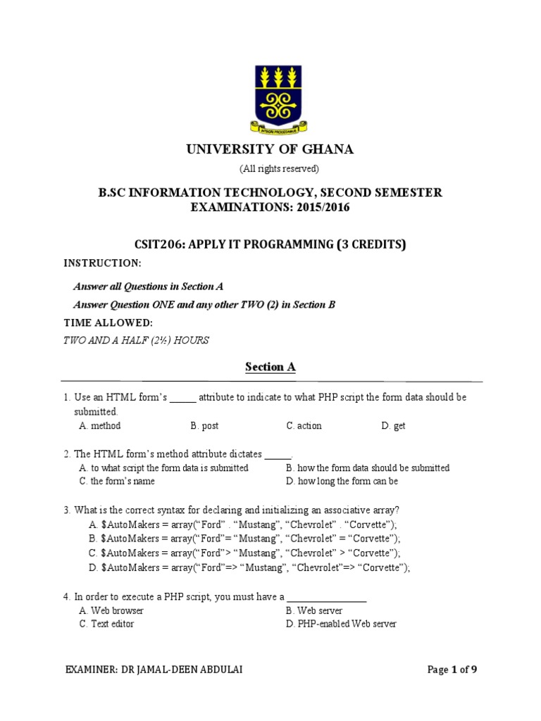 CSIT 206 End Semester Exams Questions (Final) | PDF | Php | C ...