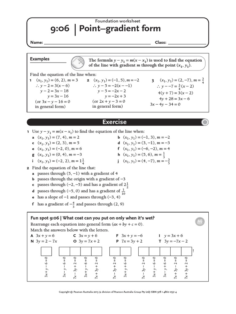 9:06 Point-Gradient Form: Exercise | PDF | Mathematics | Equations