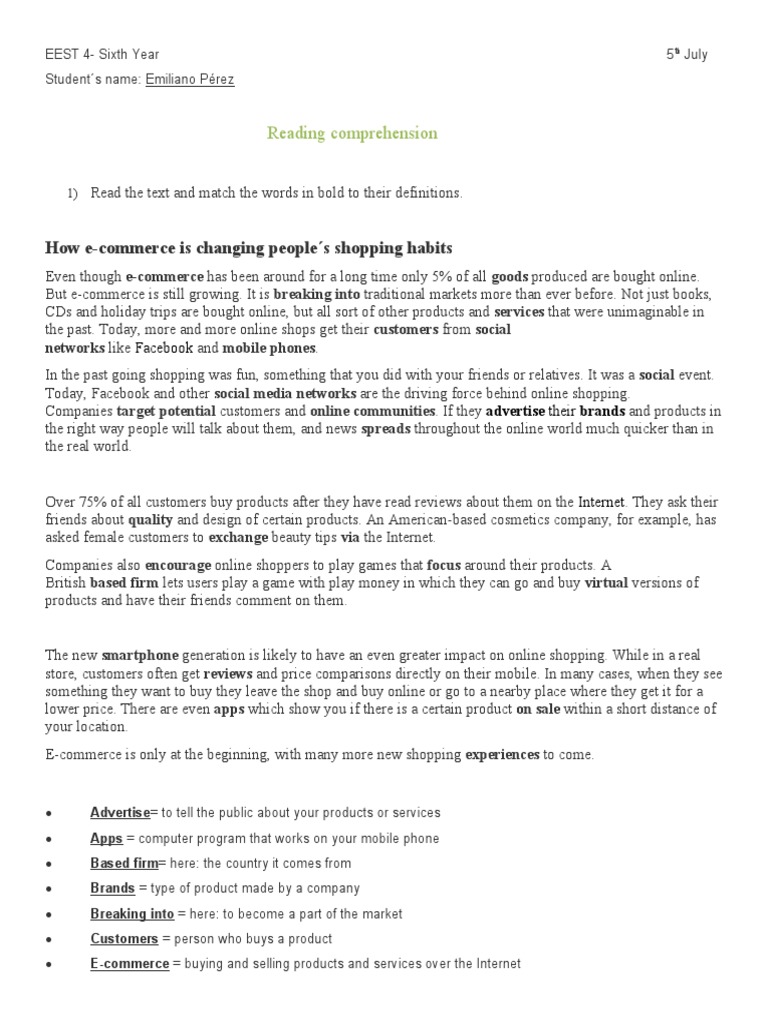 Reading Comprehension: How E-Commerce Is Changing People S Shopping ...