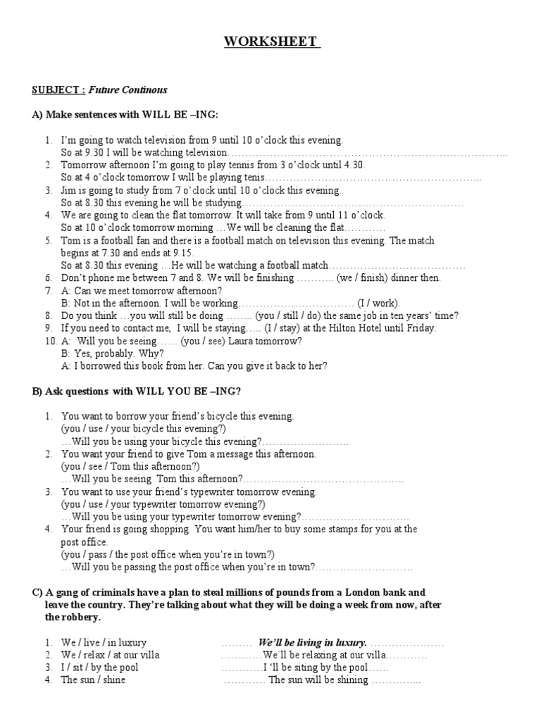 Worksheet - Other Future Forms | PDF