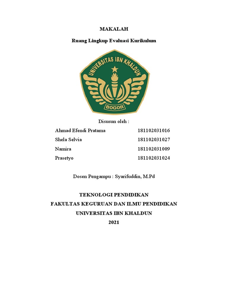 Makalah Ruang Lingkup Evaluasi Kurikulum | PDF | Karier & Perkembangan | Sains & Matematika