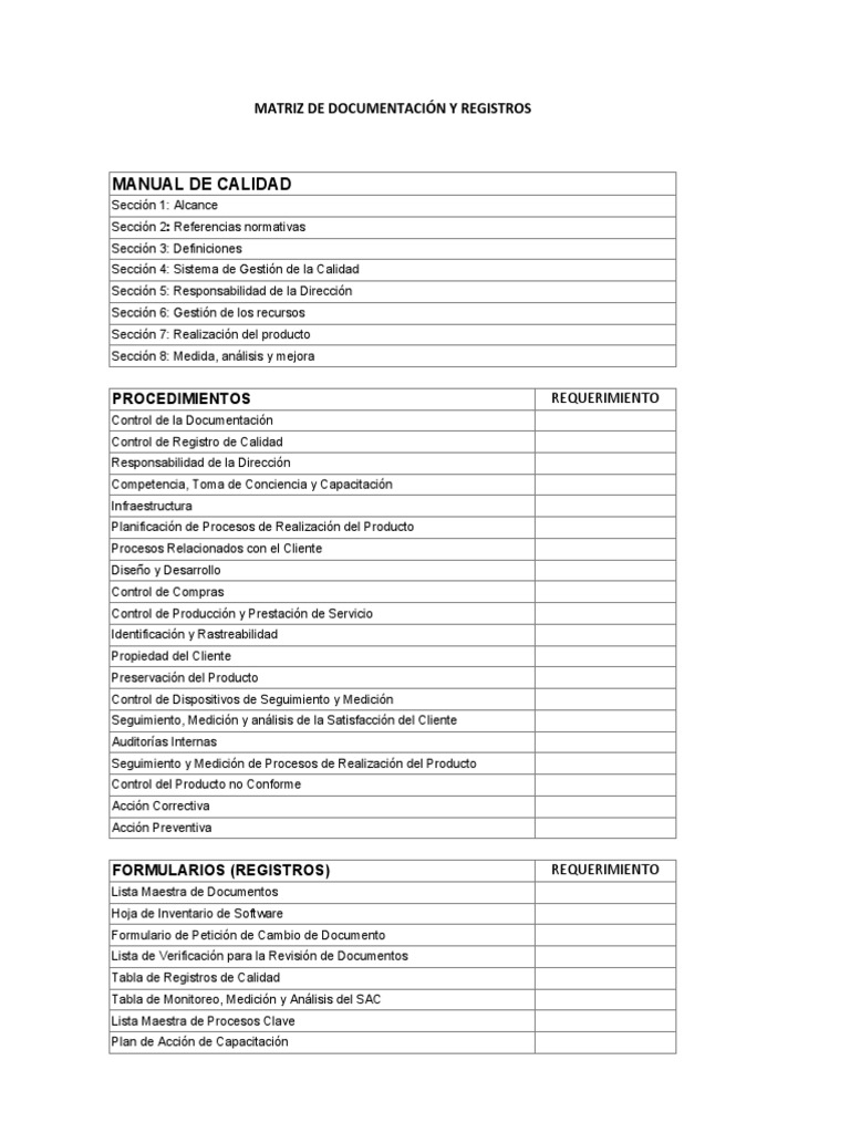 Matriz de Documentación y Registros ISO 9001 | PDF | Negocios ...