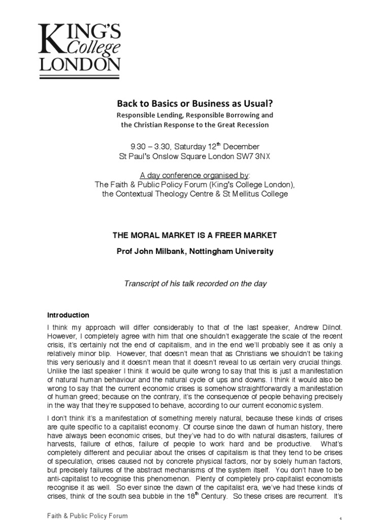 Moral Market Freer Market - John Milbank | PDF | Economics | Usury