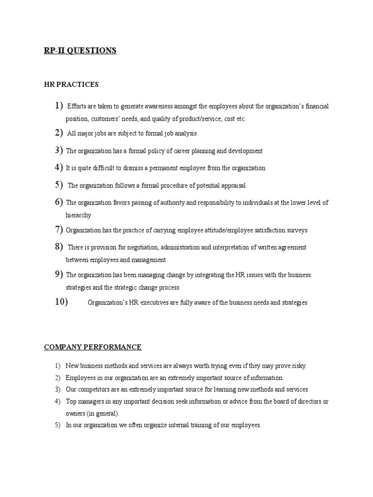 Rp-Ii Questions: HR Practices | PDF
