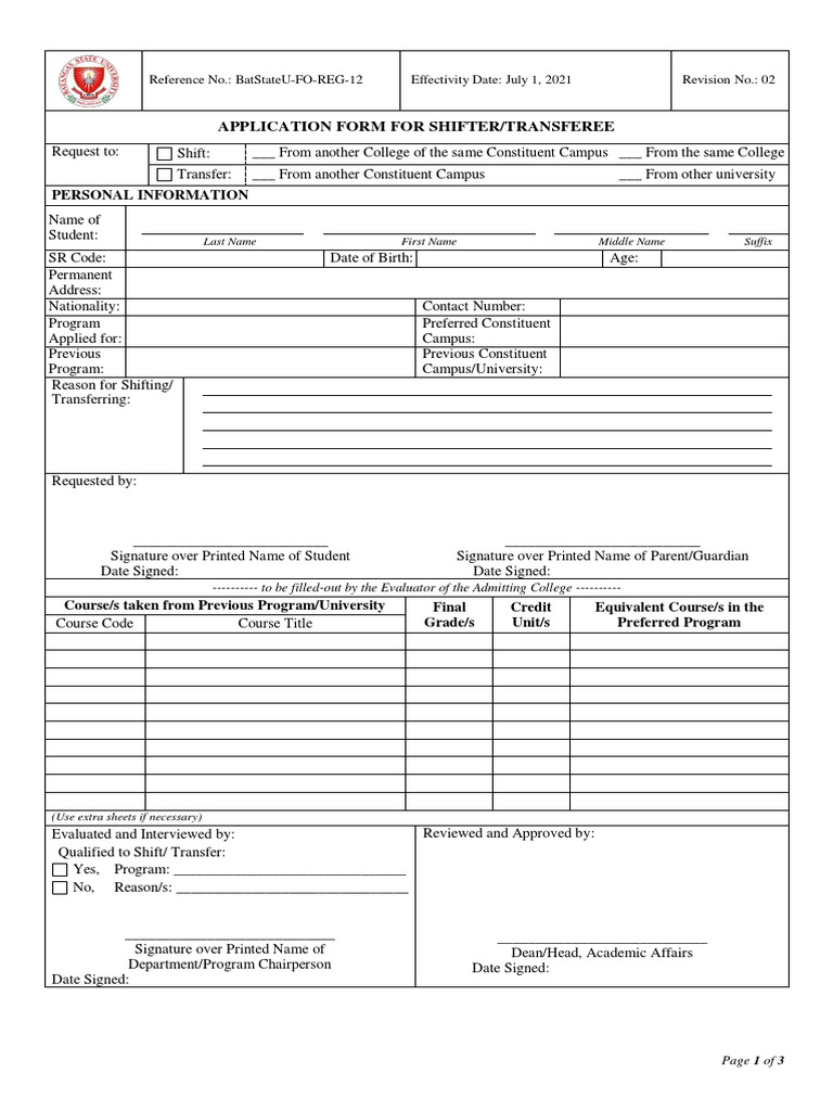 BatStateU-FO-REG-12 - Application - Form - For - Shifter - Transferee ...