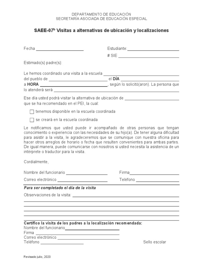Visita a Alternativa de Ubicación SAEE-07b | PDF | Salud y bienestar