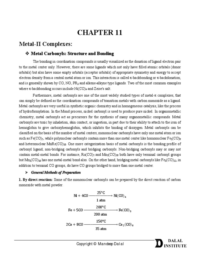 Metal-Π Complexes:: Metal Carbonyls: Structure and Bonding | PDF ...