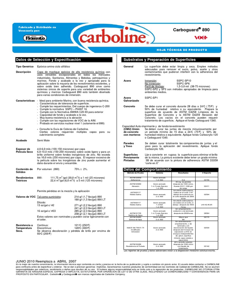 Carboguard 890 (Epoxico, Carboline) | PDF | Hormigón | Acero