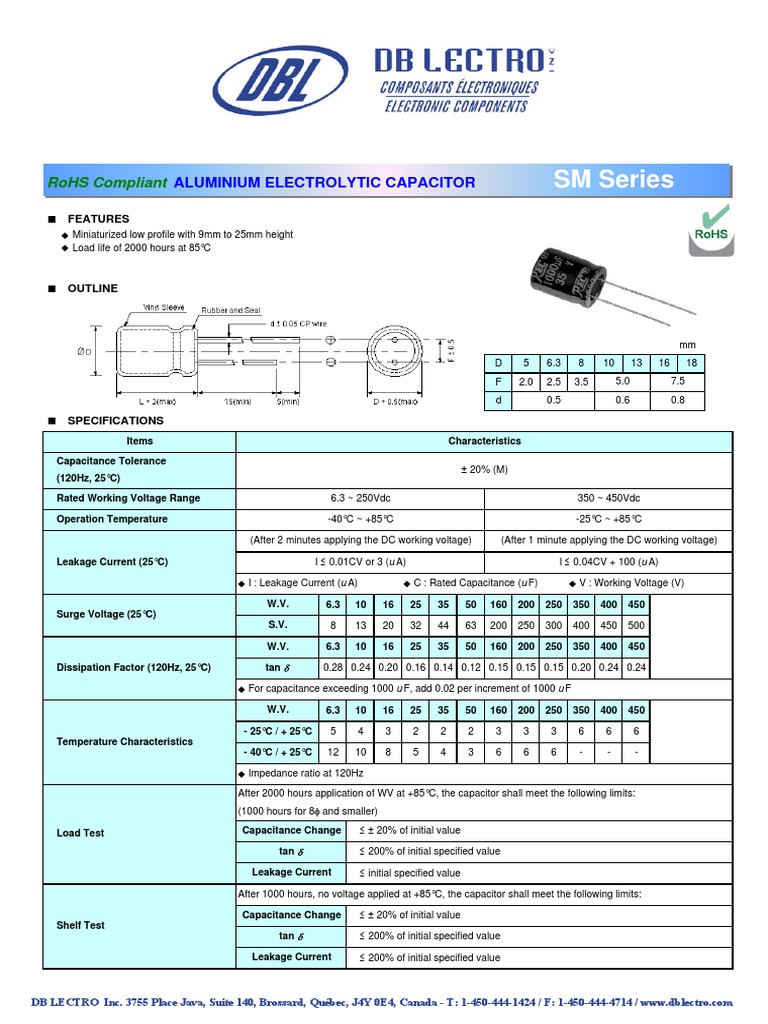 SM Series: Aluminium Electrolytic Capacitor | PDF | Capacitor ...