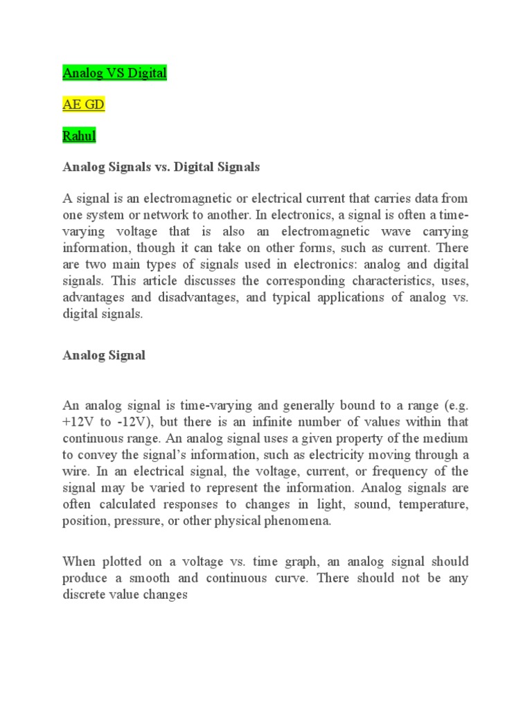 Final Analog Vs Digital | PDF | Analogue Electronics | Digital Signal