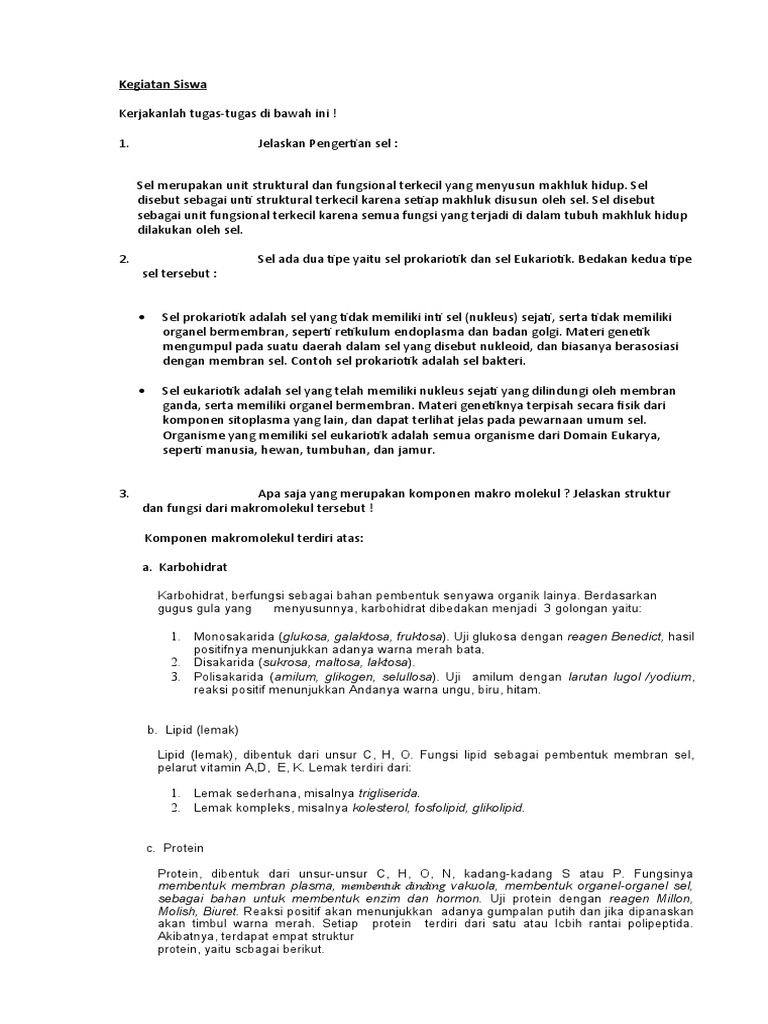 LKPD Sel | PDF | Pengembangan Diri