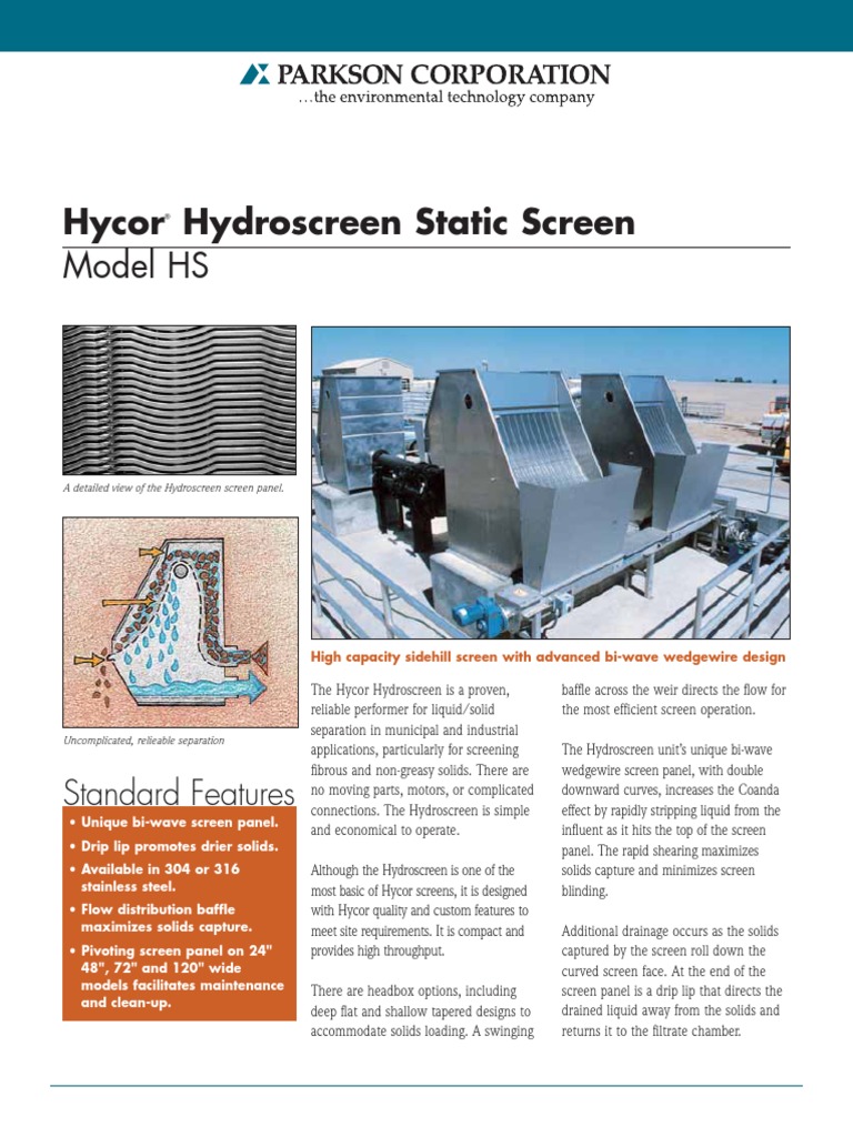Hycor Hydroscreen Static Screen: Model HS | PDF | Pulp (Paper) | Materials