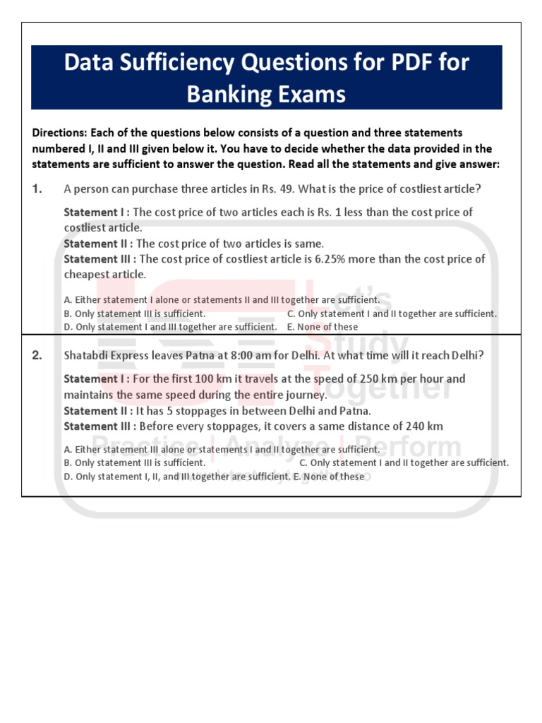 50 Important Data Sufficiency Questions PDF For IBPS PO 2020 | PDF ...