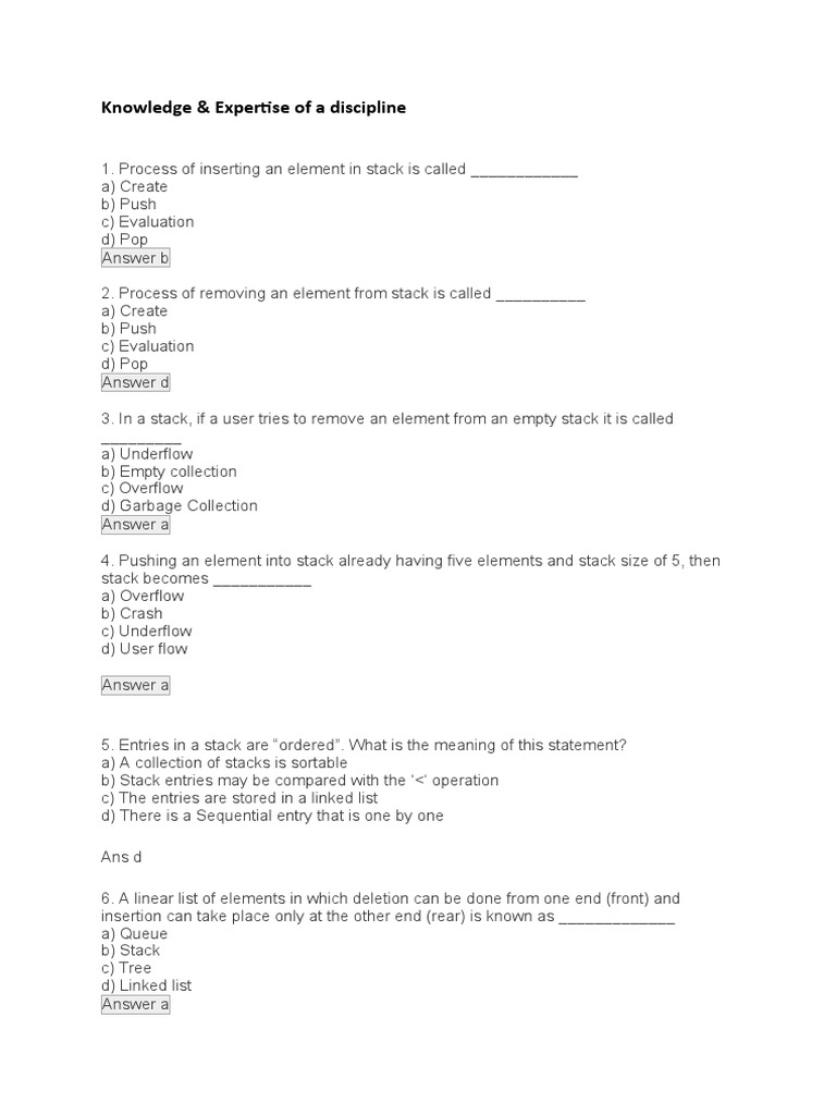 Stack and Queue Data Structures Quiz | PDF | Queue (Abstract Data Type ...