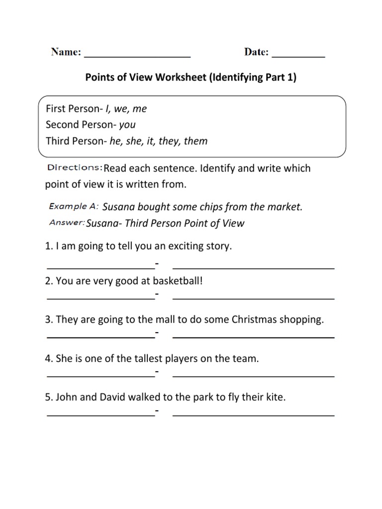 Points of View Worksheet (Identifying Part 1) | PDF | Art | General Fiction