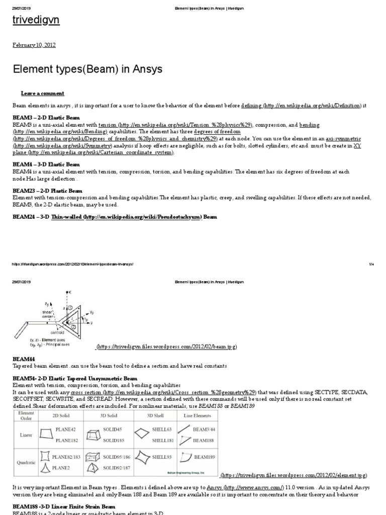Ansys Beam Element Types Explained | PDF | Beam (Structure) | Bending