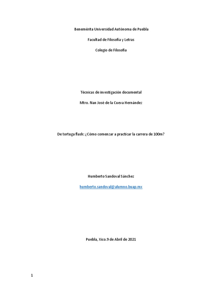 De Tortuga A Flash Como Iniciarse en La Carrera de 100m | PDF ...