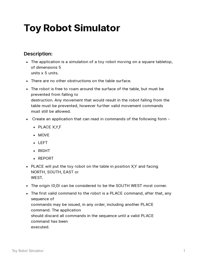 Toy Robot Simulator | PDF | Simulation | Input/Output